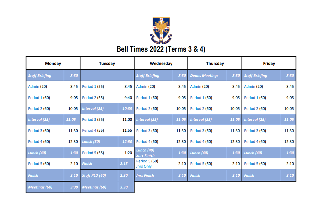 Bell Times 2022 (Terms 3 & 4)